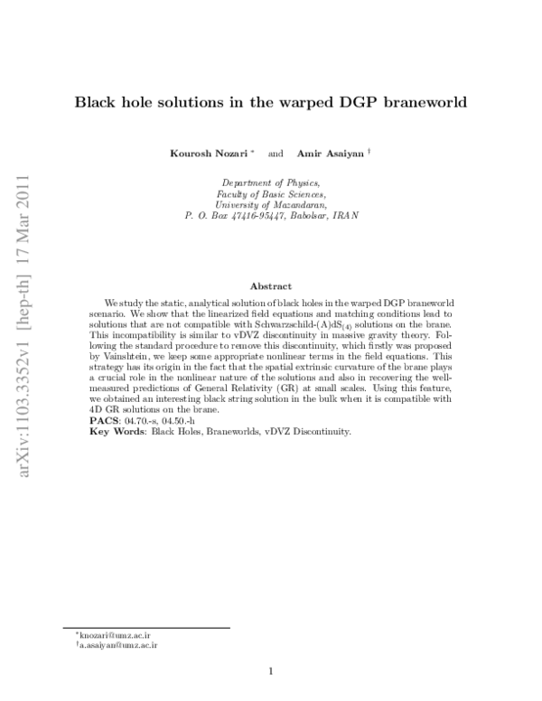 (PDF) Black hole solutions in the warped DGP braneworld