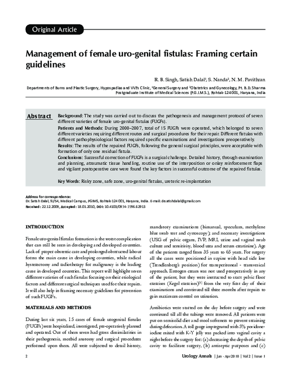 (PDF) Management of female uro-genital fistulas: Framing certain guidelines