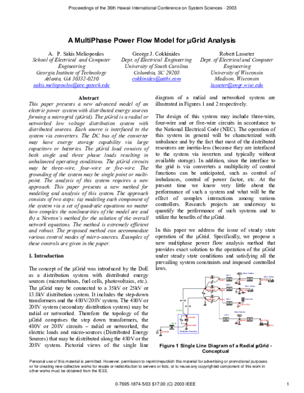 (PDF) A multiphase power flow model for /spl mu/grid analysis