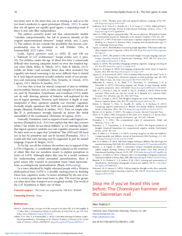 (PDF) Stop me if you've heard this one before: The Chomskyan hammer and the Skinnerian nail