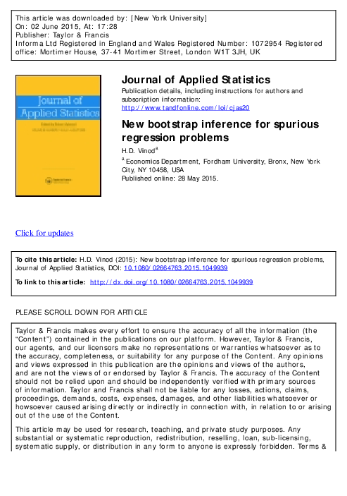 Pdf New Bootstrap Inference For Spurious Regression Problems