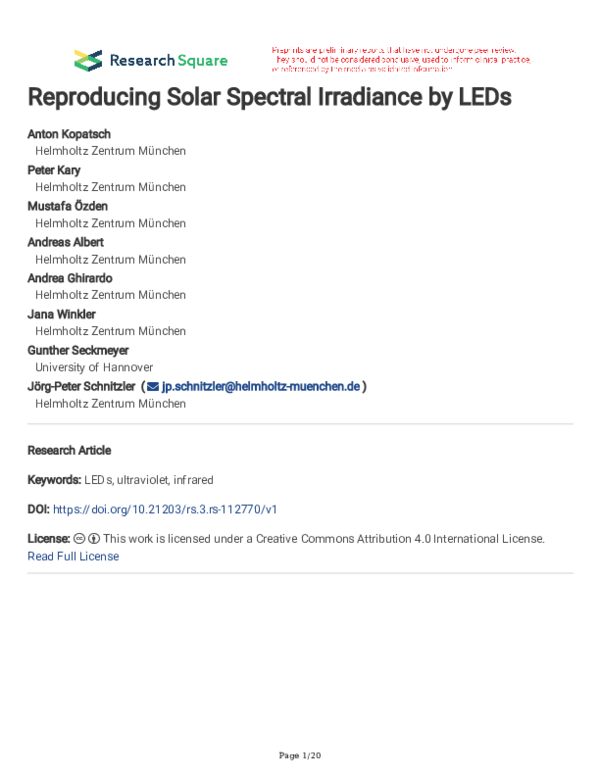 (PDF) Reproducing Solar Spectral Irradiance by LEDs