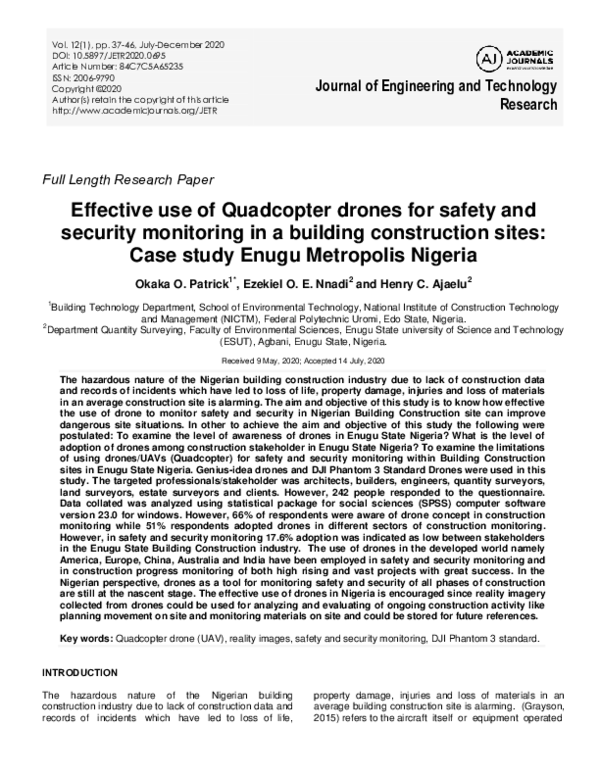 (PDF) Effective use of Quadcopter drones for safety and security monitoring in a building ...