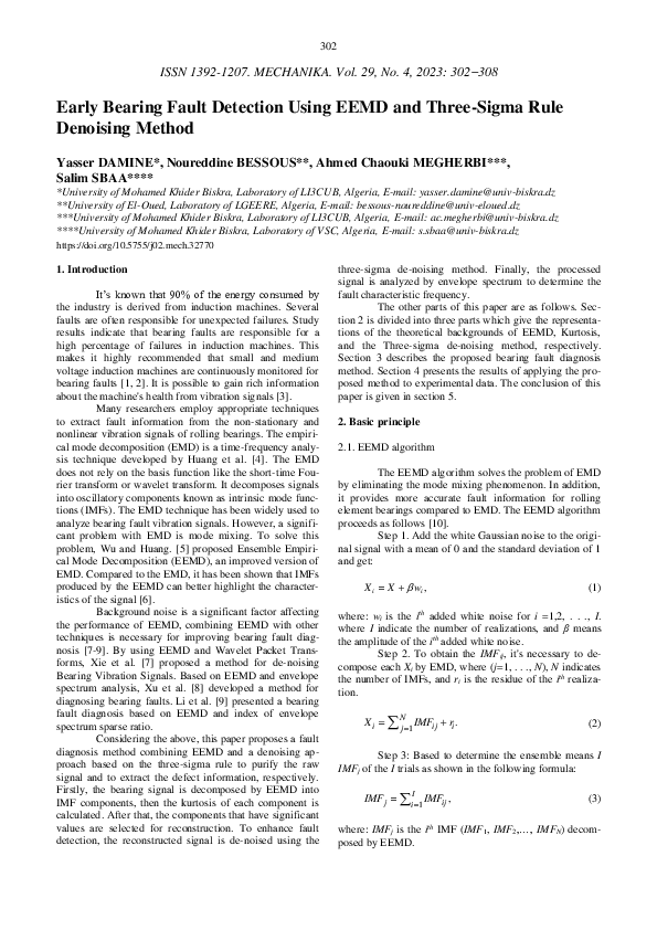 Pdf Early Bearing Fault Detection Using Eemd And Three Sigma Rule