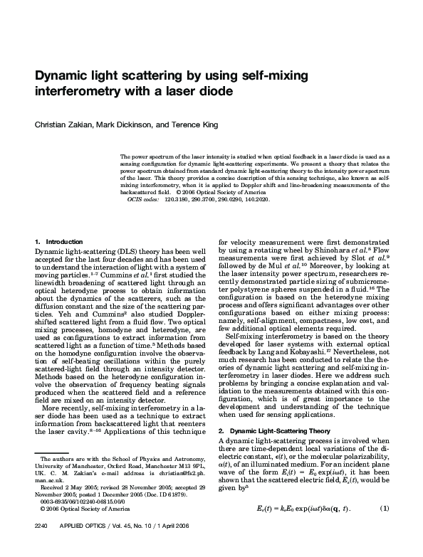 (PDF) Dynamic light scattering by using self-mixing interferometry with ...