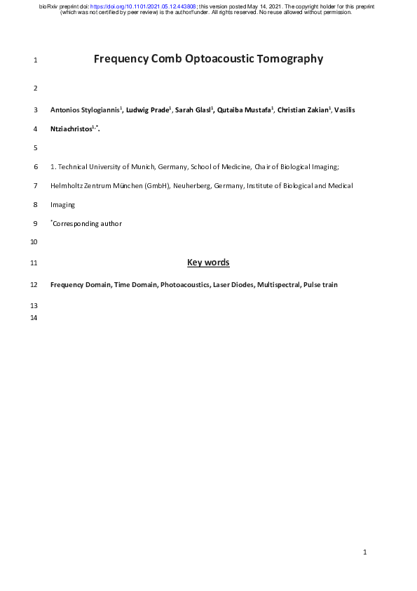 (PDF) Frequency Comb Optoacoustic Tomography | Christian Zakian - Academia.edu
