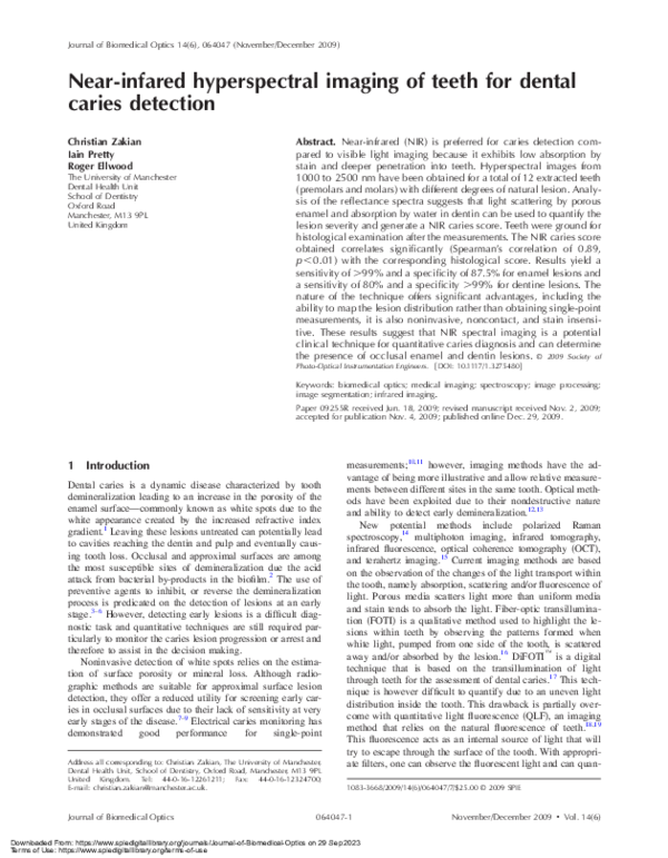 (PDF) Near-infared hyperspectral imaging of teeth for dental caries ...