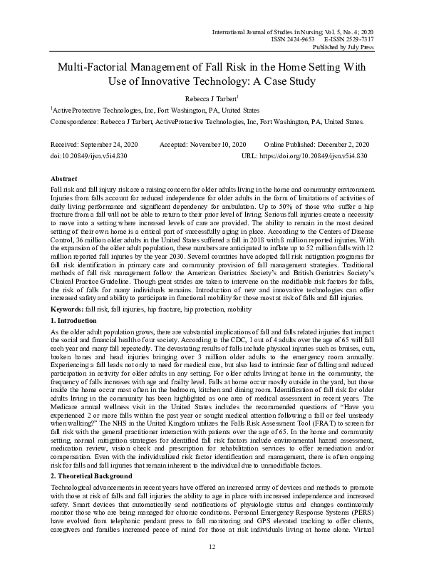 (PDF) Multi-Factorial Management of Fall Risk in the Home Setting With Use of Innovative ...