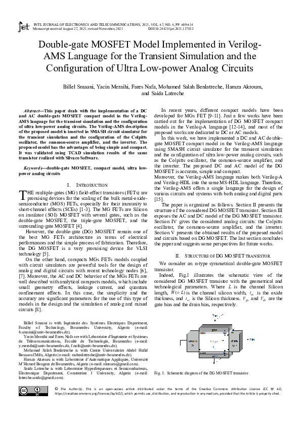 (PDF) Double-gate MOSFET Model Implemented in Verilog-AMS Language for the Transient Simulation ...