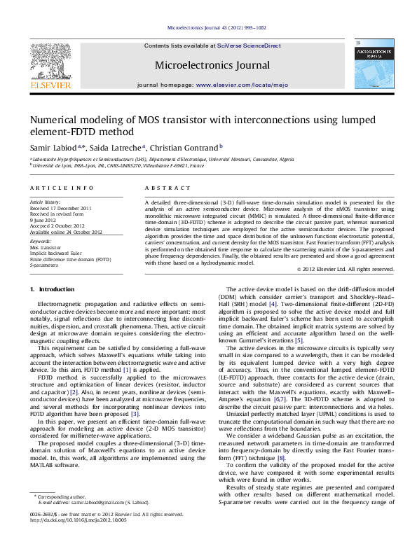 (PDF) Numerical modeling of MOS transistor with interconnections using lumped element-FDTD method