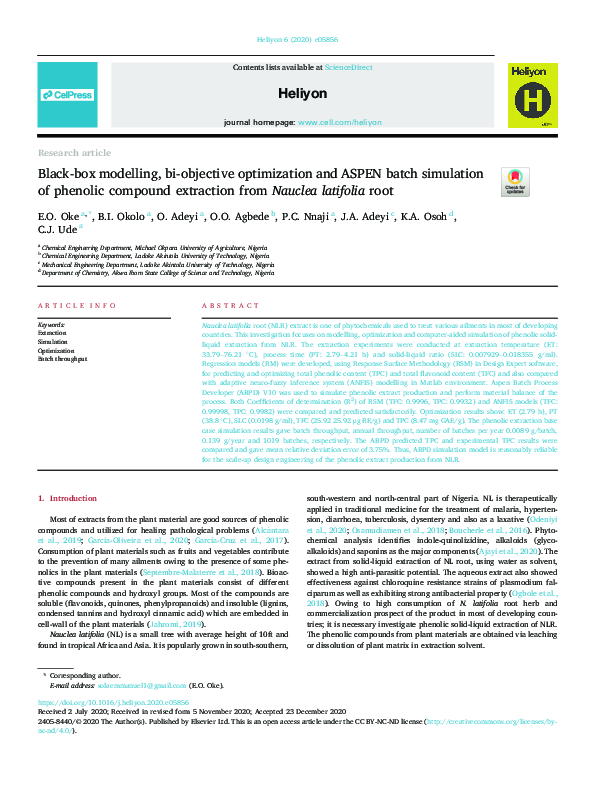 (PDF) Black-box modelling, bi-objective optimization and ASPEN batch simulation of phenolic ...