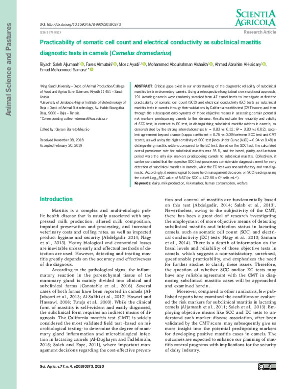 (PDF) Practicability of somatic cell count and electrical conductivity ...