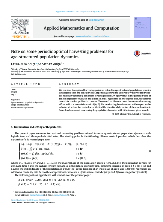 Pdf Note On Some Periodic Optimal Harvesting Problems For Age