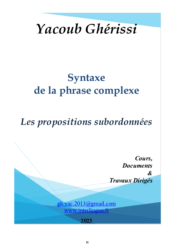 (PDF) Syntaxe de la phrase complexe. Les propositions subordonnées