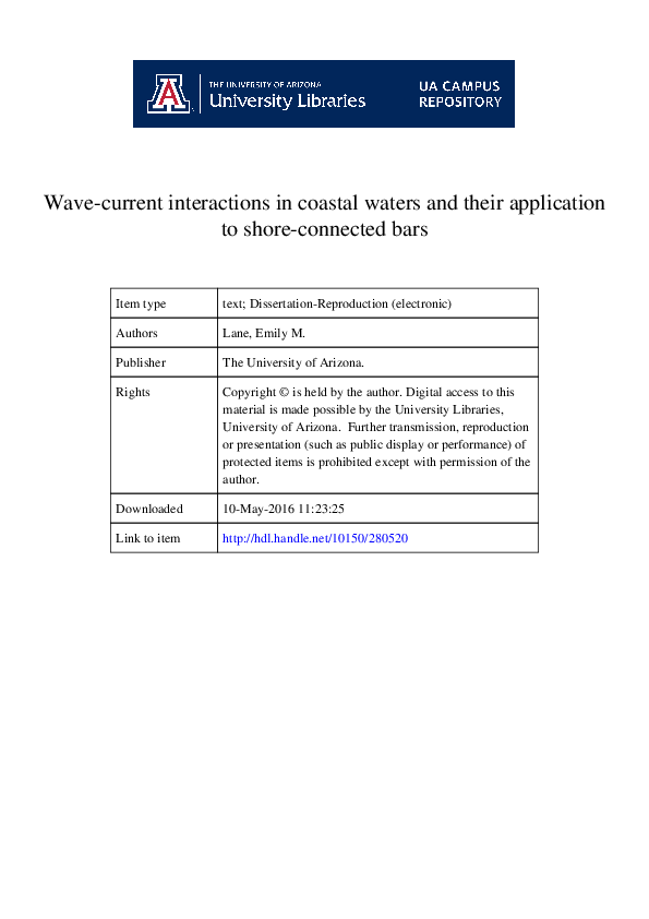Pdf Wave Current Interactions In Coastal Waters And Their Application To Shore Connected Bars