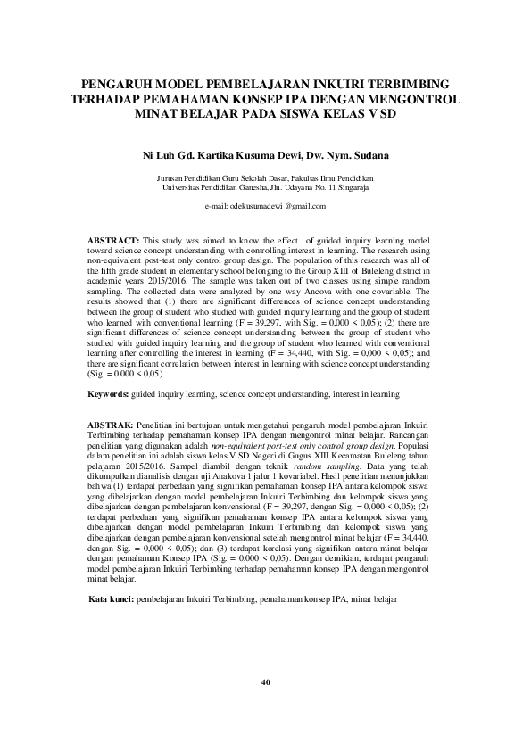 (PDF) Pengaruh Model Pembelajaran Inkuiri Terbimbing Terhadap Pemahaman Konsep Ipa Dengan ...