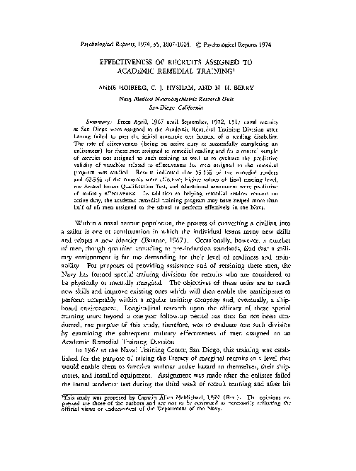 (PDF) Effectiveness of Recruits Assigned to Academic Remedial Training
