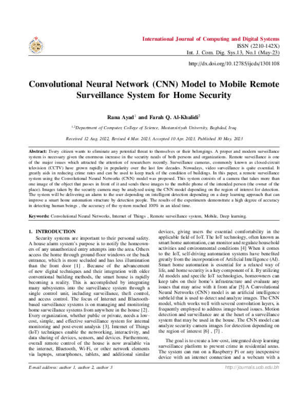 Pdf Convolutional Neural Network Cnn Model To Mobile Remote Surveillance System For Home