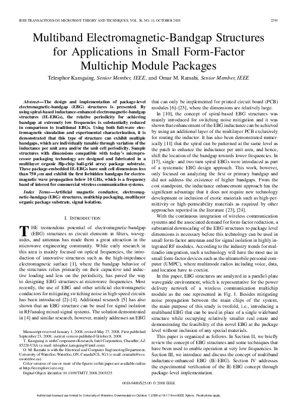 (PDF) Multiband Electromagnetic-Bandgap Structures for Applications in Small Form-Factor ...
