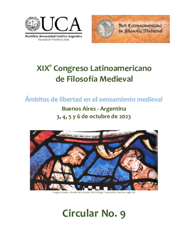 (PDF) 9na CIRCULAR XIX Congreso Lat. de Filosofía Medieval (con programa definitivo) en español