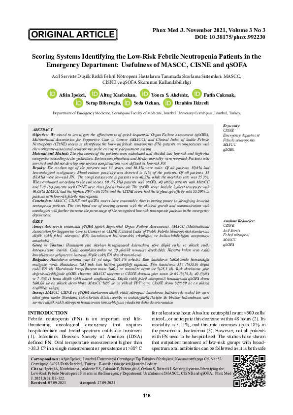 (PDF) Scoring Systems Identifying the Low-Risk Febril Neutropenia ...