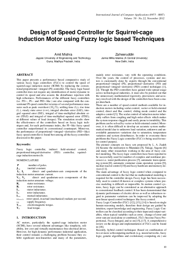 (PDF) Design of Speed Controller for Squirrel-cage Induction Motor using Fuzzy logic based ...