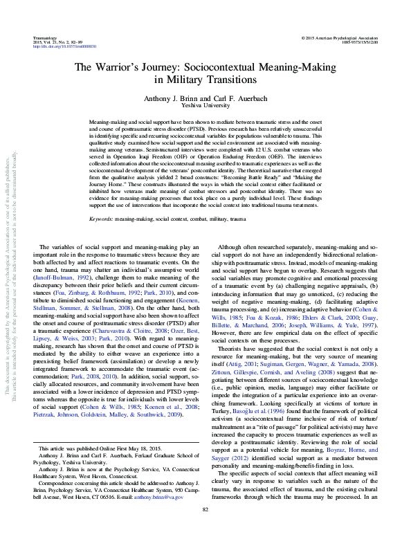 (PDF) The warrior’s journey: Sociocontextual meaning-making in military ...