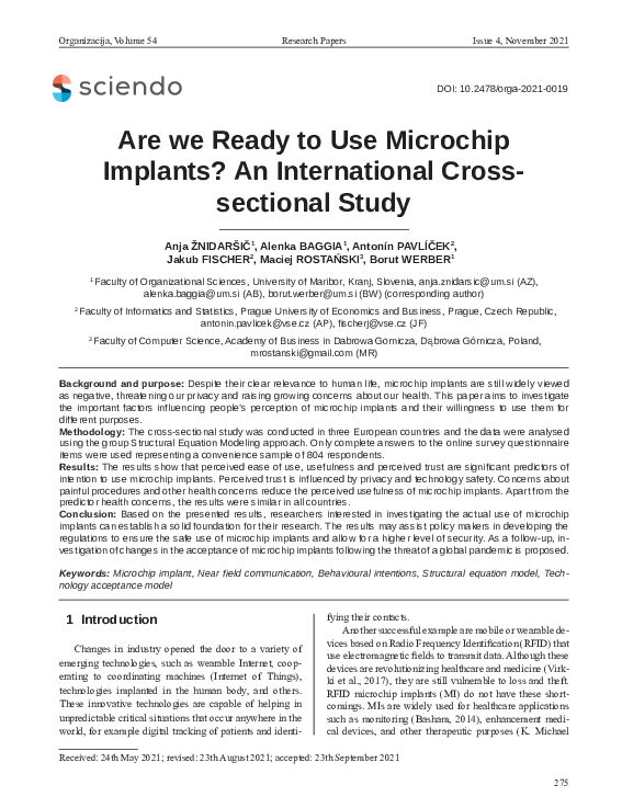 (PDF) Are we Ready to Use Microchip Implants? An International Cross-sectional Study