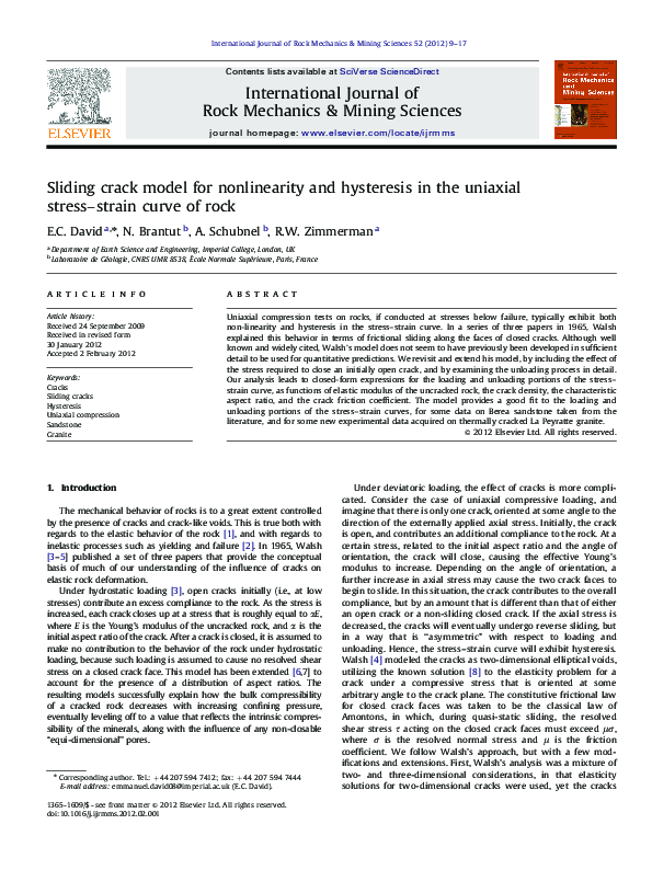 (PDF) Sliding crack model for nonlinearity and hysteresis in the ...