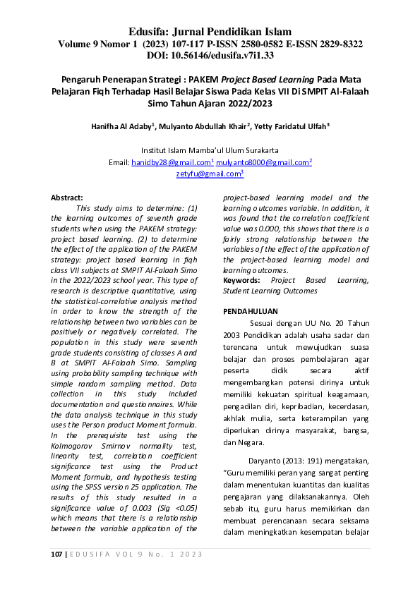 (PDF) Pengaruh Penerapan Strategi : PAKEM Project Based Learning Pada Mata Pelajaran Fiqh ...