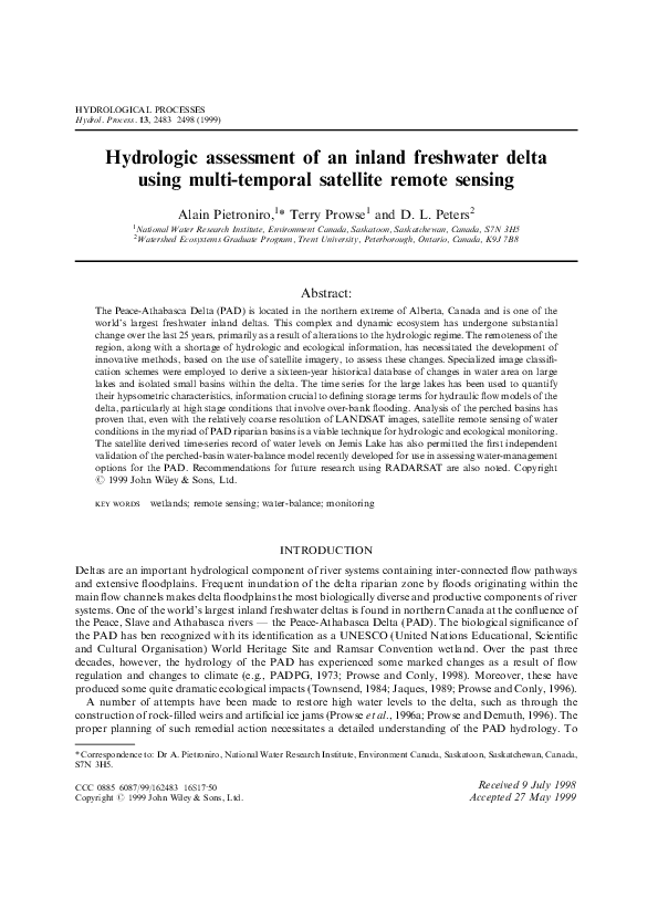 (PDF) Hydrologic assessment of an inland freshwater delta using multi-temporal satellite remote ...
