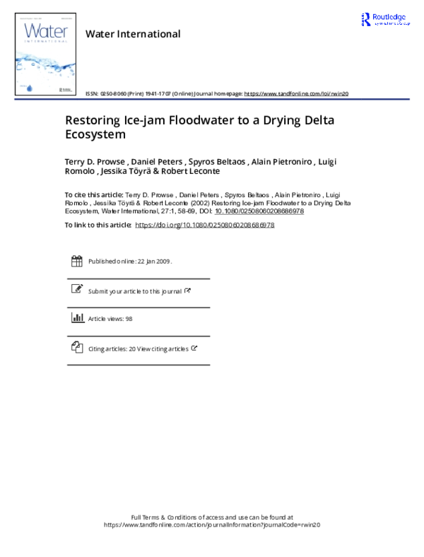 (PDF) Restoring Ice-jam Floodwater to a Drying Delta Ecosystem