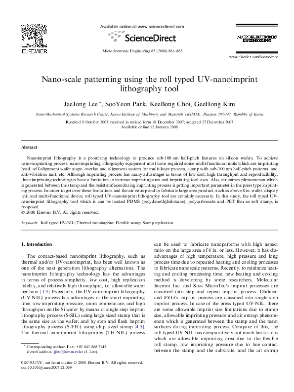 (PDF) Nano-scale patterning using the roll typed UV-nanoimprint lithography tool