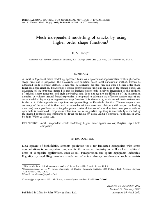 (PDF) Mesh independent modelling of cracks by using higher order shape ...
