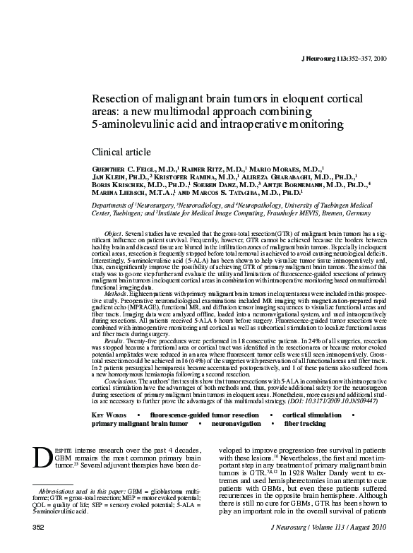 (PDF) Resection of malignant brain tumors in eloquent cortical areas: a ...