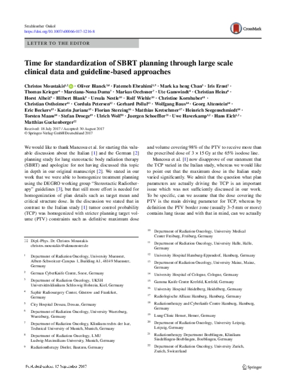 (PDF) Time for standardization of SBRT planning through large scale clinical data and guideline ...