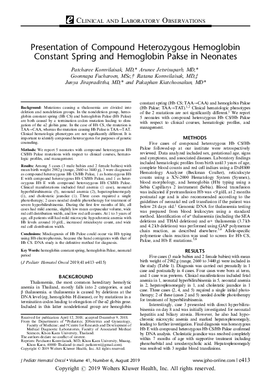 (PDF) Presentation of Compound Heterozygous Hemoglobin Constant Spring ...