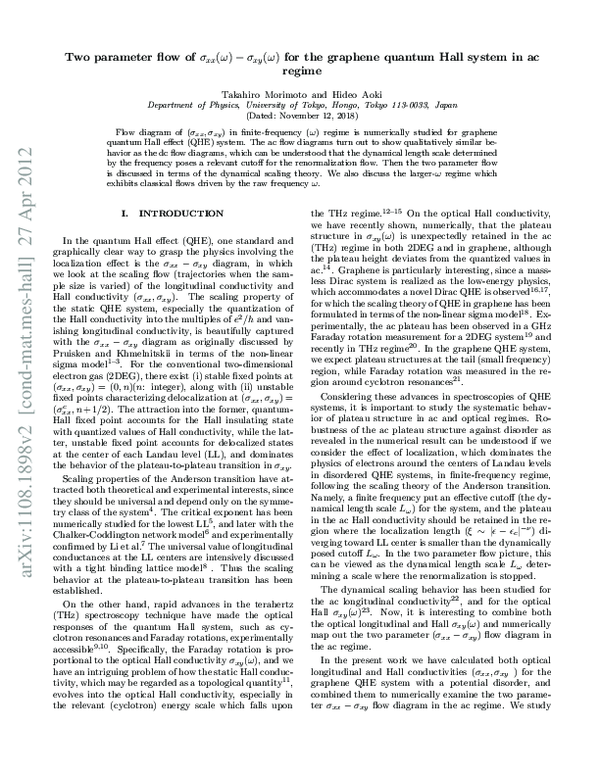 (PDF) Two-parameter flow of σ_{xx}(ω)-σ_{xy}(ω) for the graphene ...