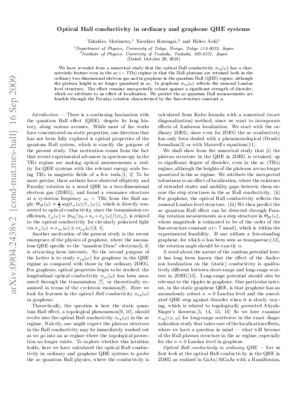 (PDF) Optical Hall Conductivity in Ordinary and Graphene Quantum Hall Systems