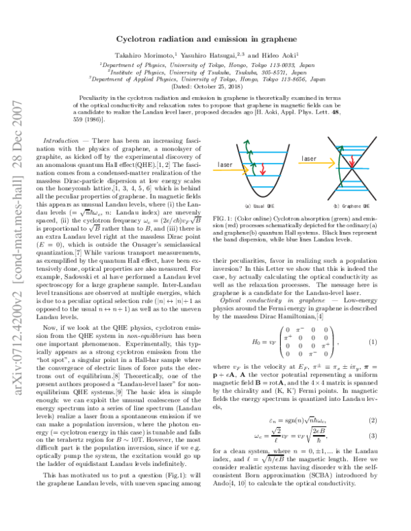 (PDF) Cyclotron radiation and emission in graphene