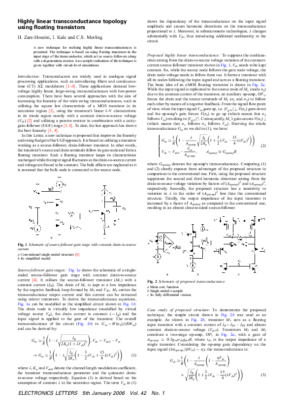 (PDF) Highly linear transconductance topology using floating transistors