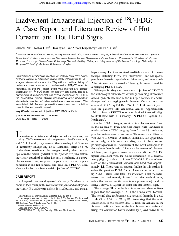 (PDF) Inadvertent Intraarterial Injection of 18F-FDG: A Case Report and ...