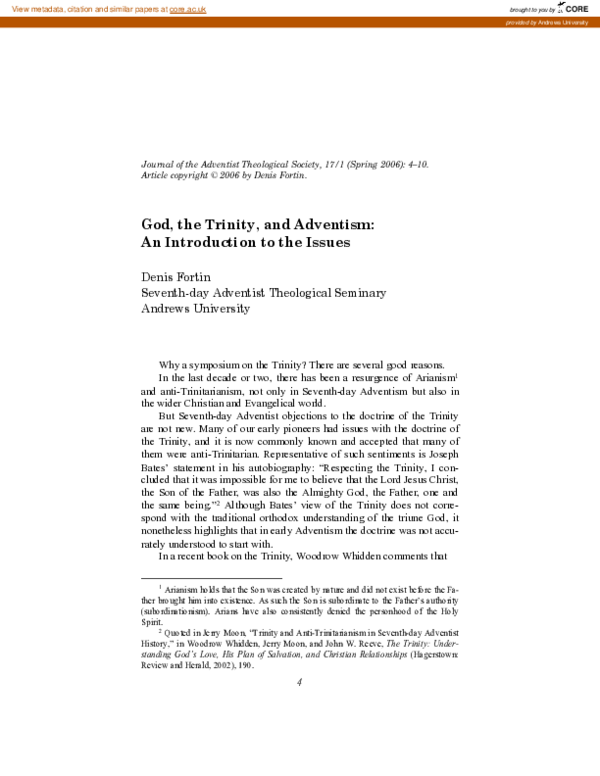 (PDF) God, the Trinity, and Adventism: An Introduction to the Issues