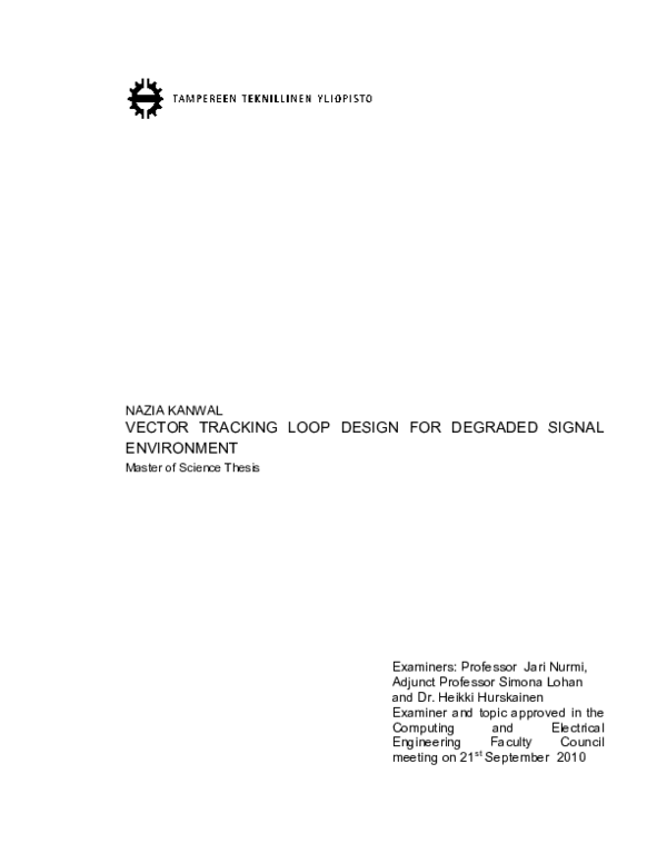 (PDF) Vector tracking loop design for degraded signal environment