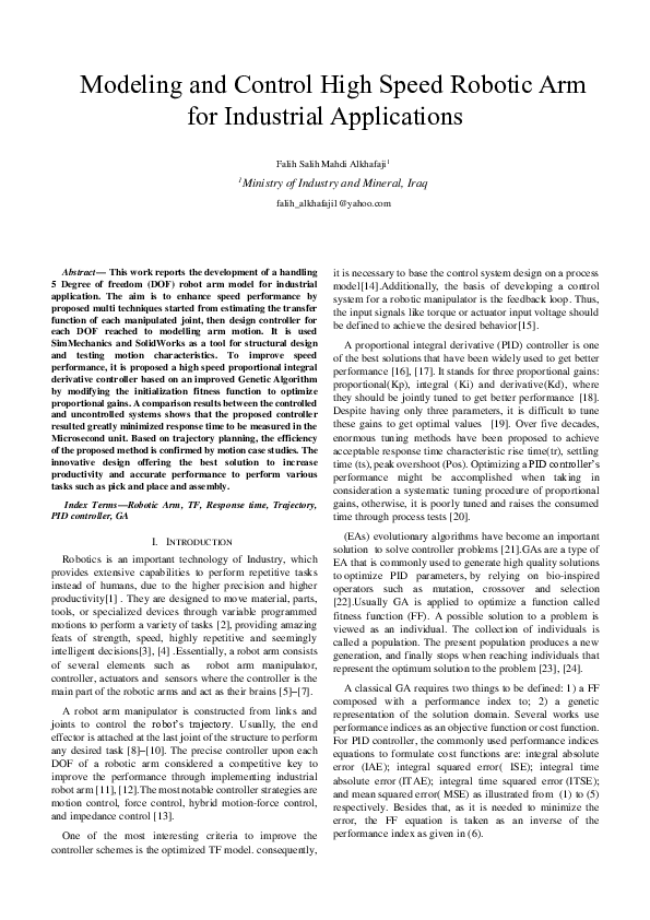 (PDF) Modeling and Control High Speed Robotic Arm for Industrial Applications