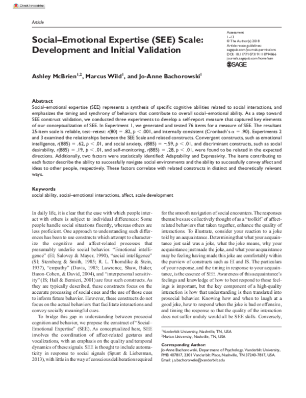 (PDF) Social–Emotional Expertise (SEE) Scale: Development and Initial Validation