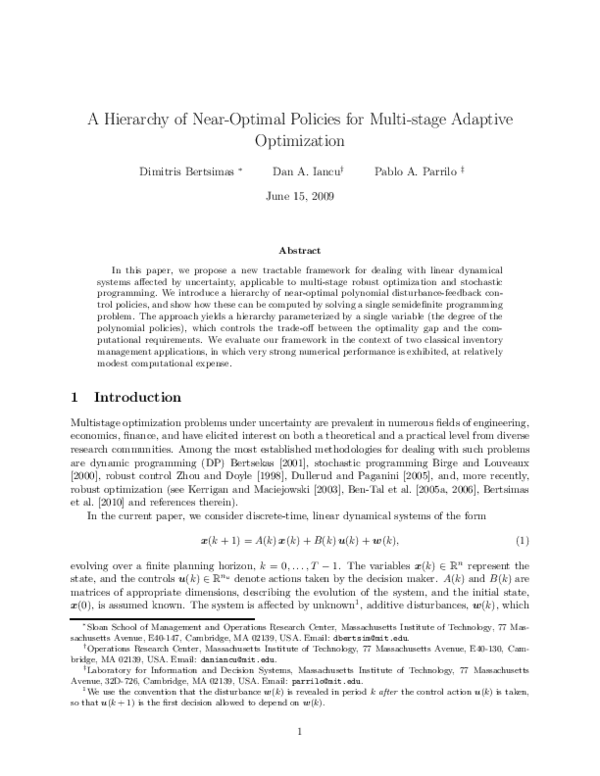 (PDF) A Hierarchy of Near-Optimal Policies for Multistage Adaptive Optimization