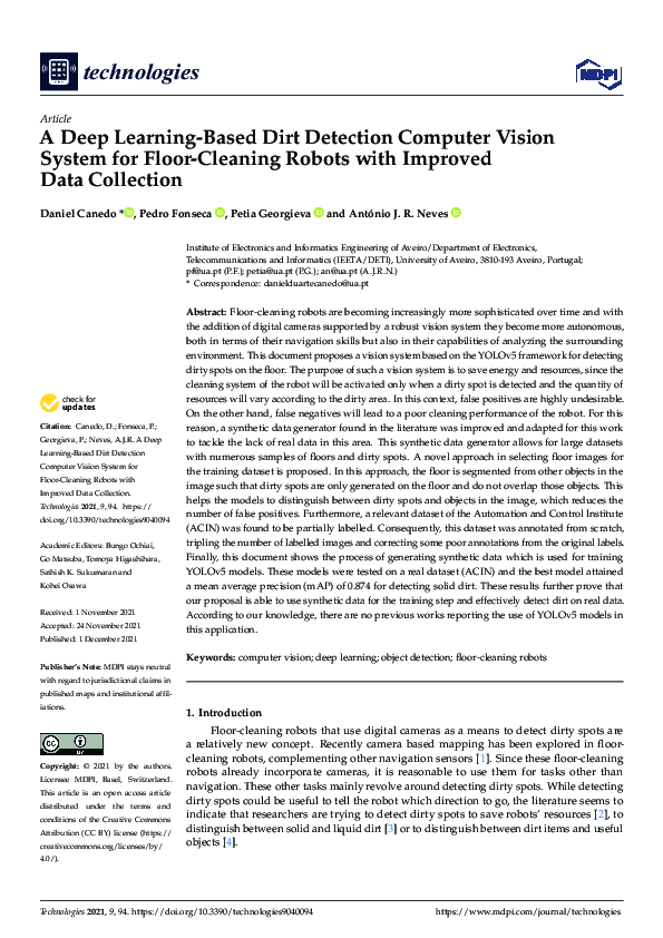 (PDF) A Deep Learning-Based Dirt Detection Computer Vision System for ...