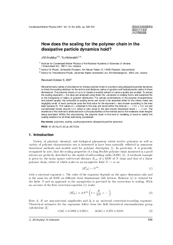 (PDF) How does the scaling for the polymer chain in the dissipative ...