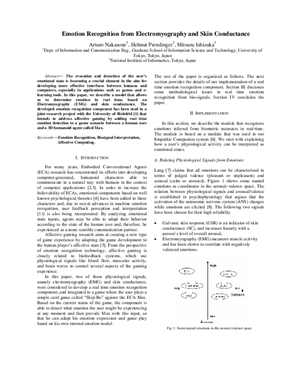 (PDF) Emotion recognition from electromyography and skin conductance